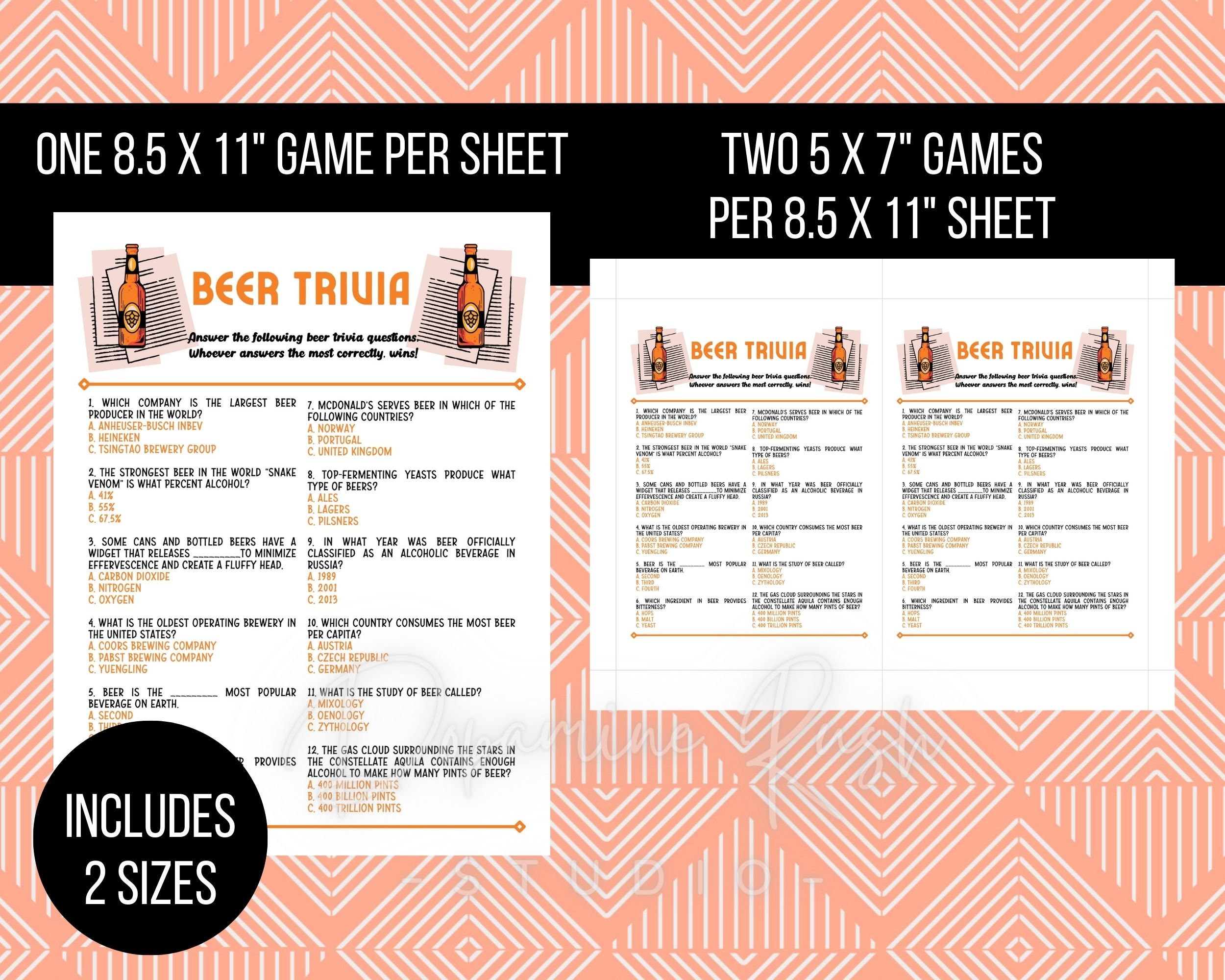 Printable Beer Trivia, Beer Games, Downloadable Beer Games, Bar Trivia ...