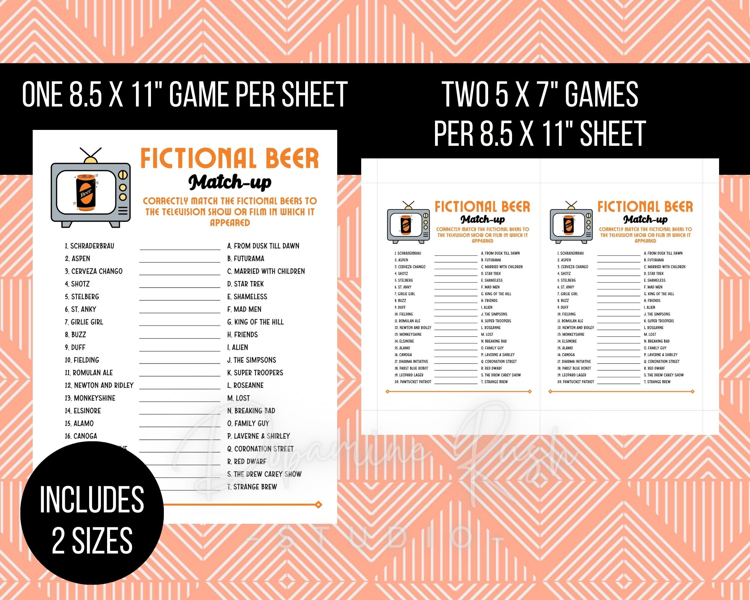Printable Fictional Beer Match-up Game, Beer Games, Printable Beer ...
