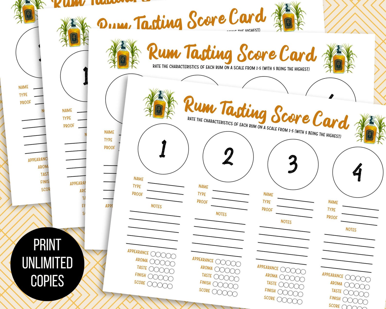 Printable Rum Tasting Score Card, Score Card for 4 Rums, Rum Tasting ...