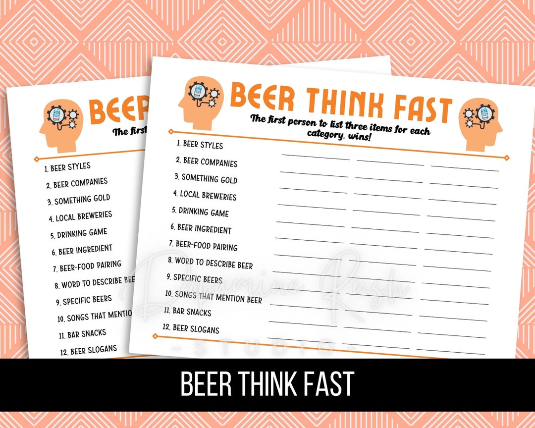 Printable Beer Think Fast, Beer Games, Printable Trivia Games, Brewery ...