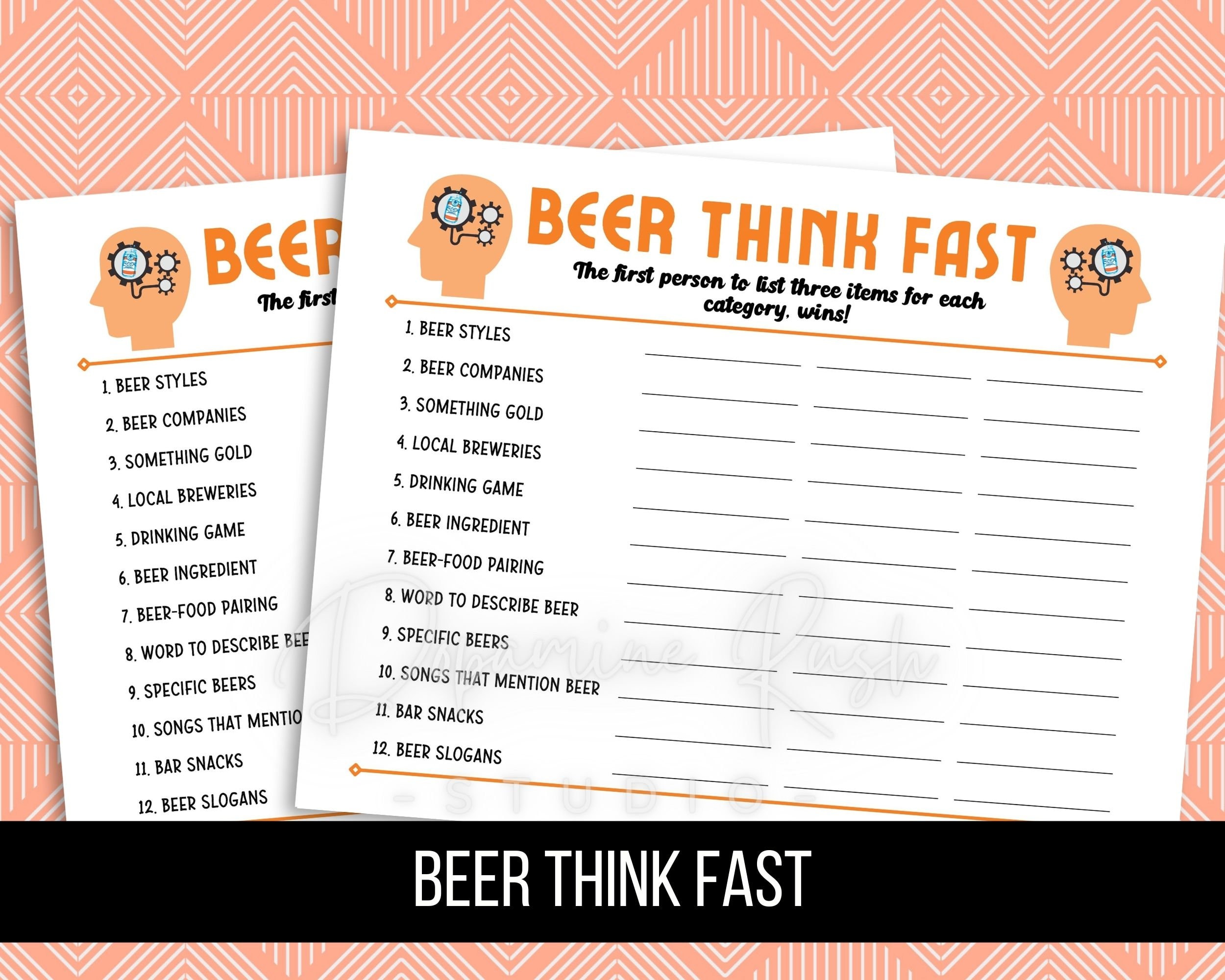 Printable Beer Think Fast, Beer Games, Printable Trivia Games, Brewery ...