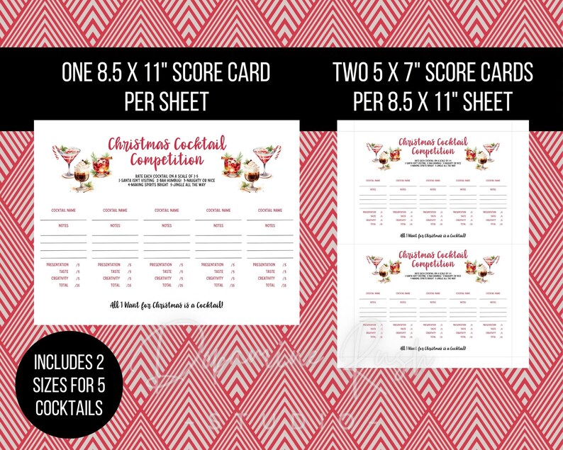 Printable Christmas Cocktail Competition Score Card for 4,5, or 6 ...