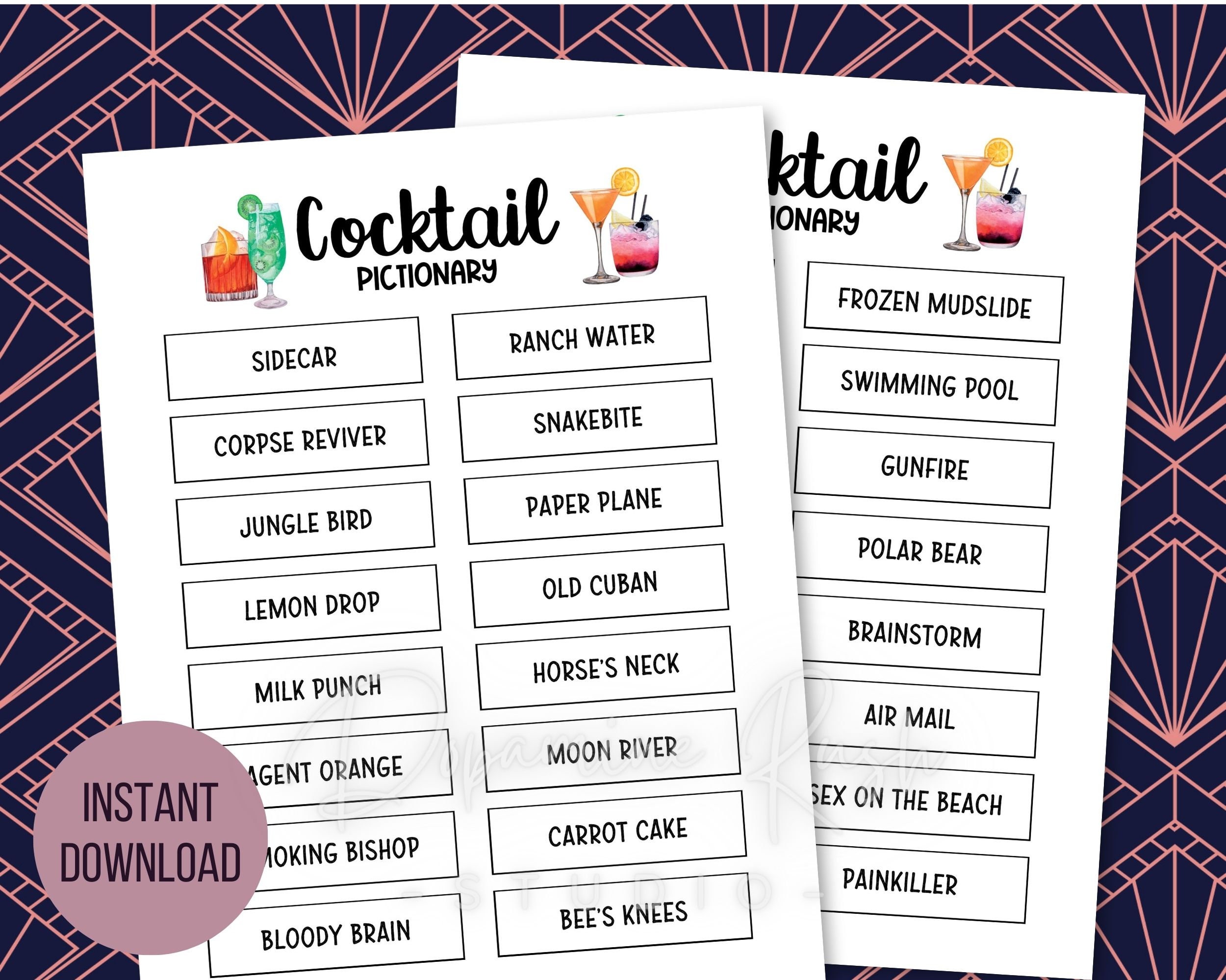 Printable Cocktail Pictionary, Alcohol Drawing Game, Adult Games ...