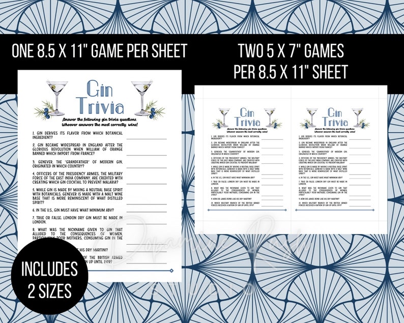 Printable Gin Trivia, Gin Games, Gin Tasting Activities, Bar Trivia ...
