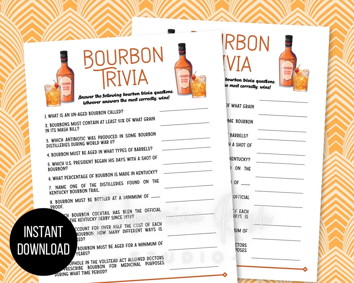 Printable Bourbon Trivia Bourbon Tasting Games Whiskey - Etsy