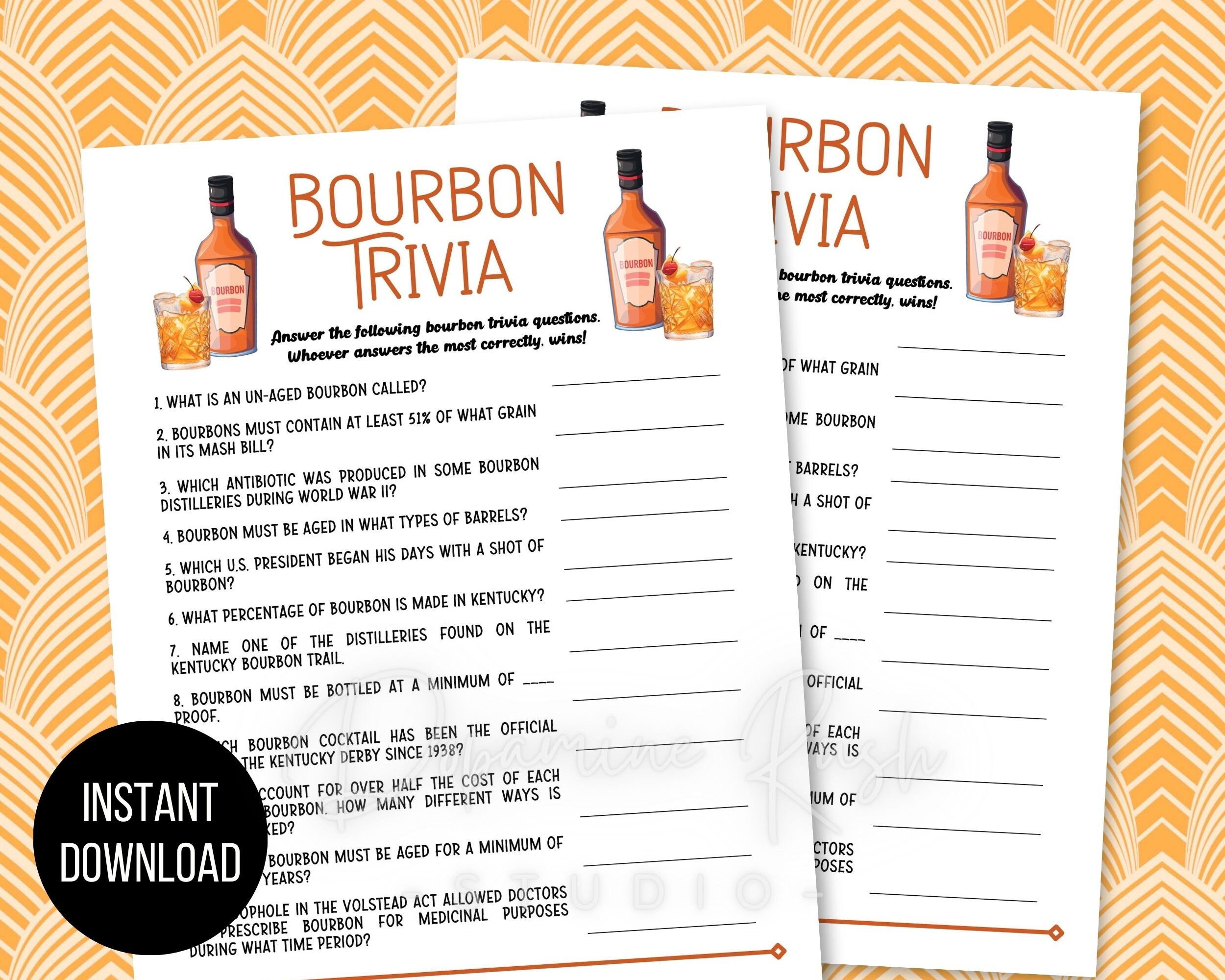Printable Bourbon Trivia Bourbon Tasting Games Whiskey Etsy