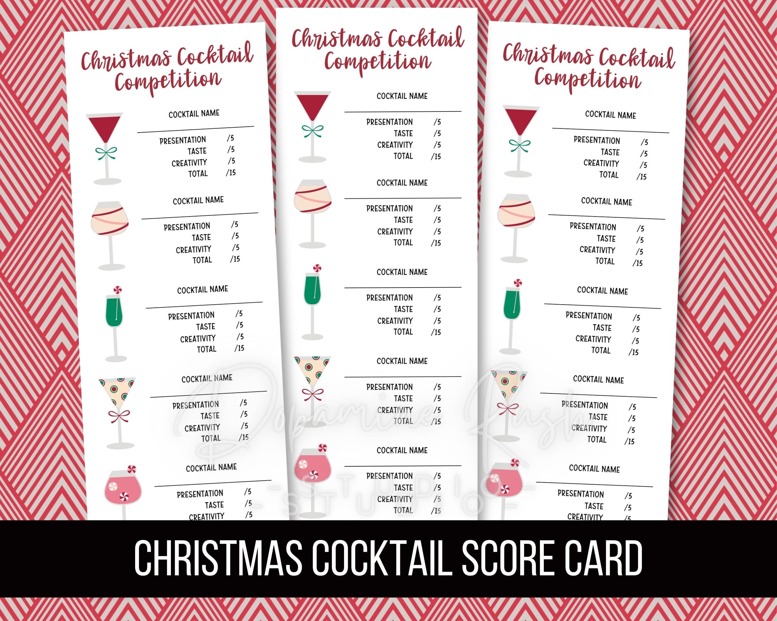 Printable Christmas Cocktail Competition 4.25 X 11” Score Card for 5 ...