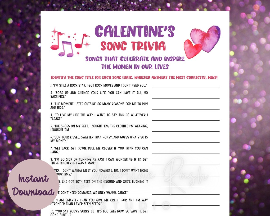 Printable Galentines Song Trivia, ,girls Night in Games, Ladies Night ...