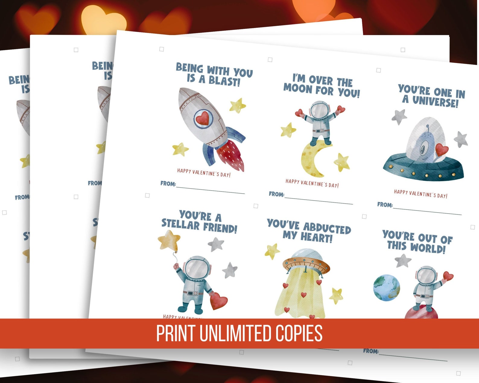 Printable Outer Space Valentine 2.75 X 3.75" Cards, Kids' Valentines ...