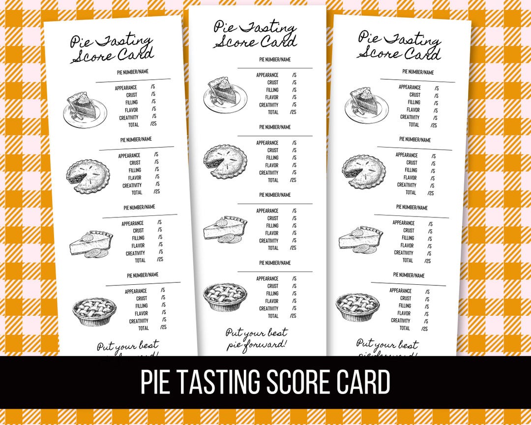 Printable Pie Tasting 4.25 X 11” Score Card for 4+ Pies, Pie Baking ...