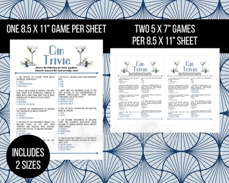 Printable Gin Trivia, Gin Games, Gin Tasting Activities, Bar Trivia ...