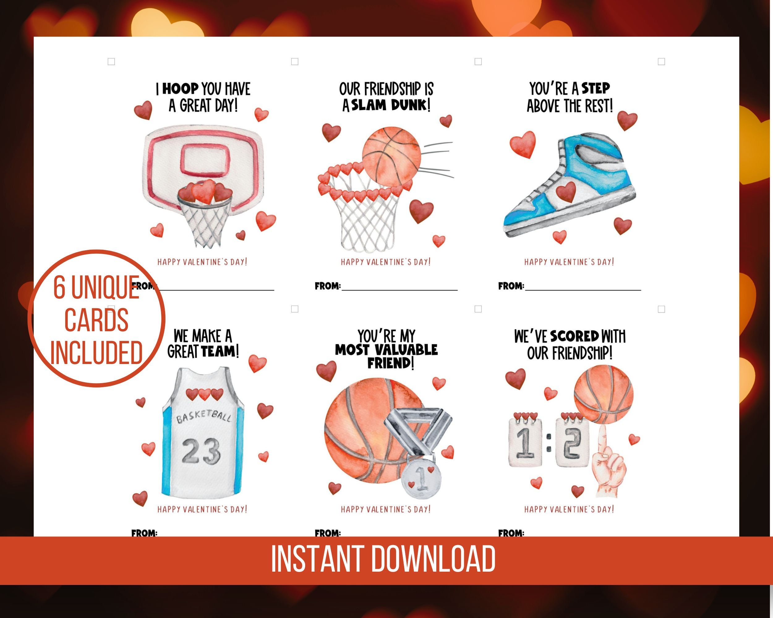 Printable Basketball Valentine 2.75 X 3.75" Cards, Basketball Classroom ...