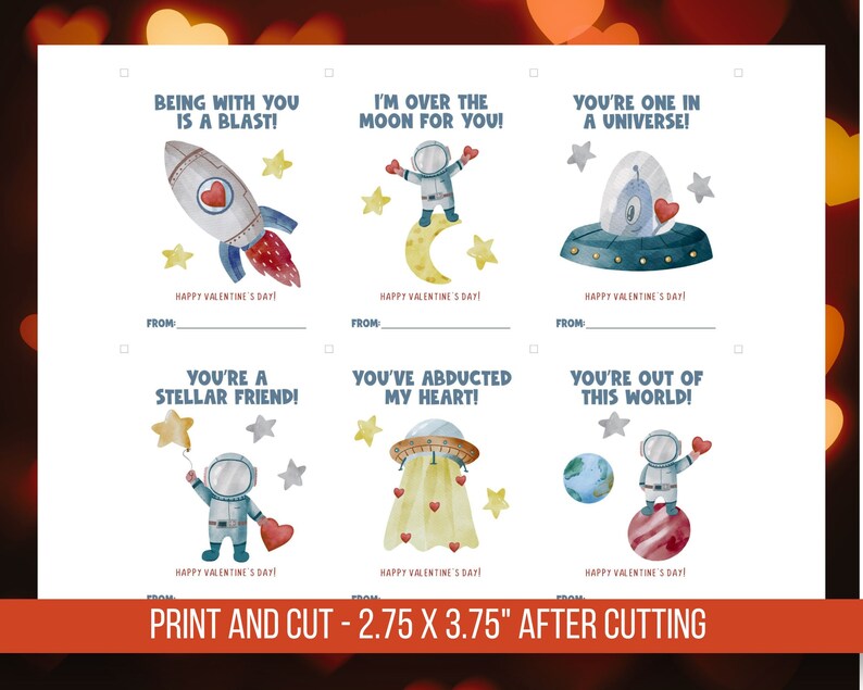 Printable Outer Space Valentine 2.75 X 3.75" Cards, Kids' Valentines ...