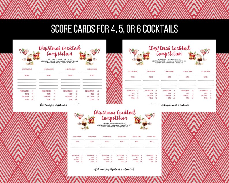 Printable Christmas Cocktail Competition Score Card for 4,5, or 6 ...