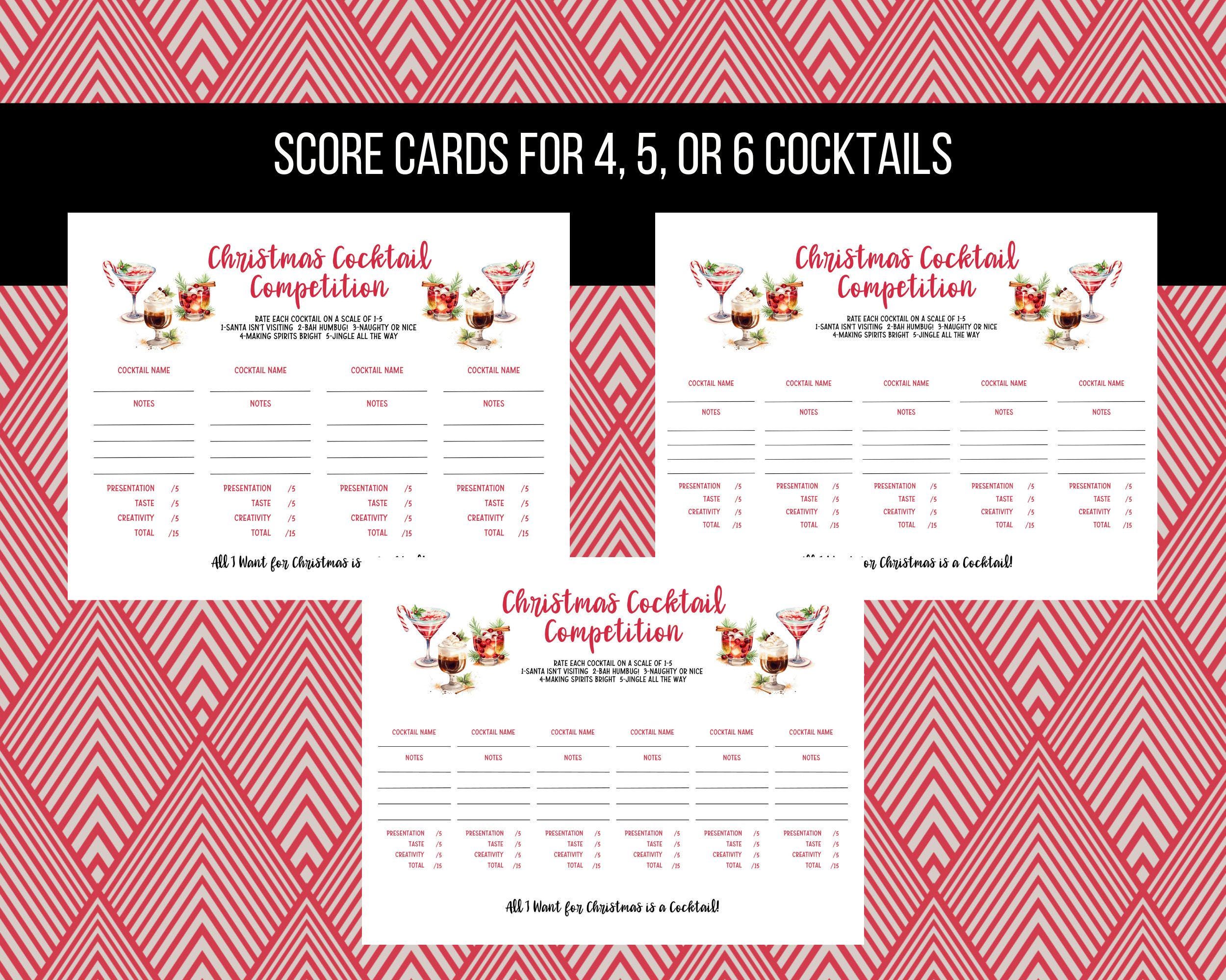 Printable Christmas Cocktail Competition Score Card for 4,5, or 6 ...