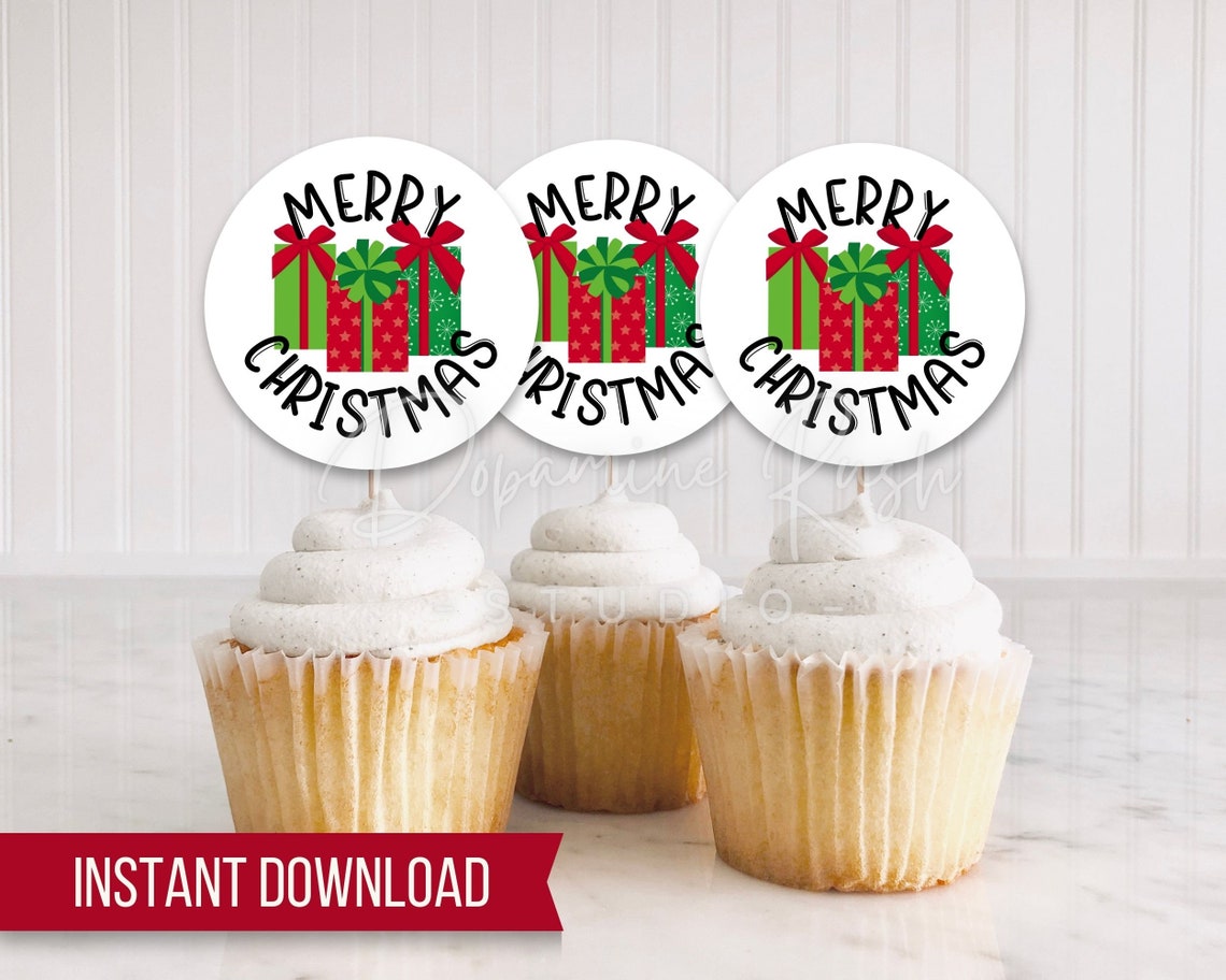 Printable Christmas Cupcake Toppers Printable Merry Christmas - Etsy