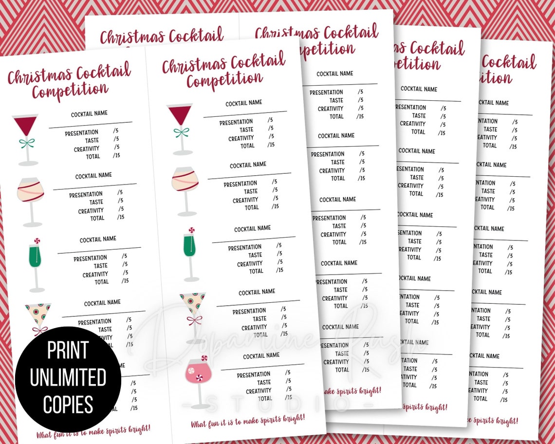Printable Christmas Cocktail Competition 4.25 X 11” Score Card for 5 ...