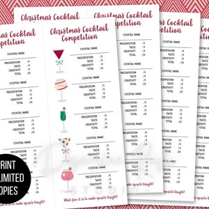 Printable Christmas Cocktail Competition 4.25 X 11” Score Card for 5 ...