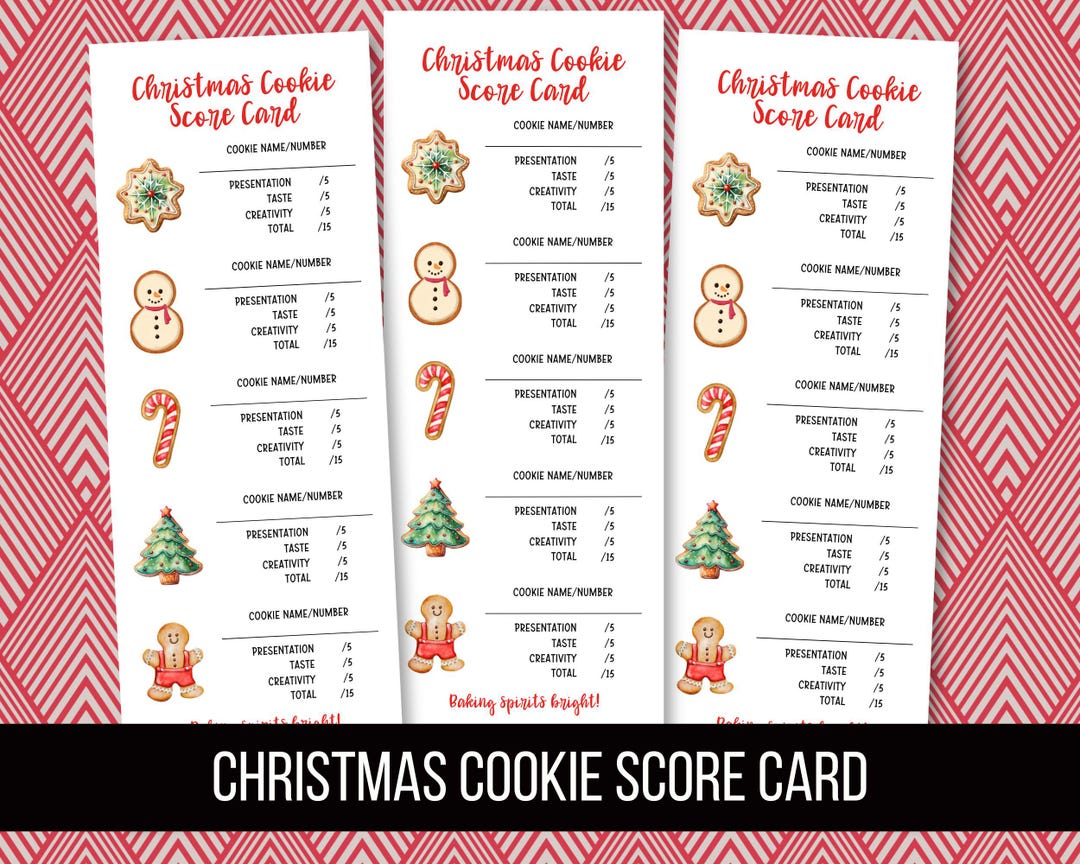 Printable Christmas Cookie Score Card, Christmas Cookie Party ...