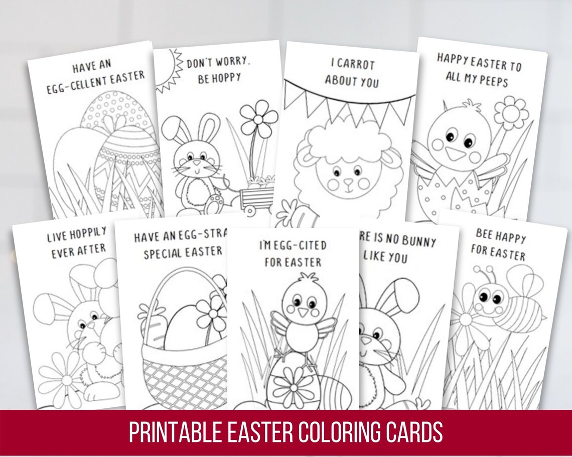 Printable Easter Coloring Cards Kids Easter Coloring | Etsy