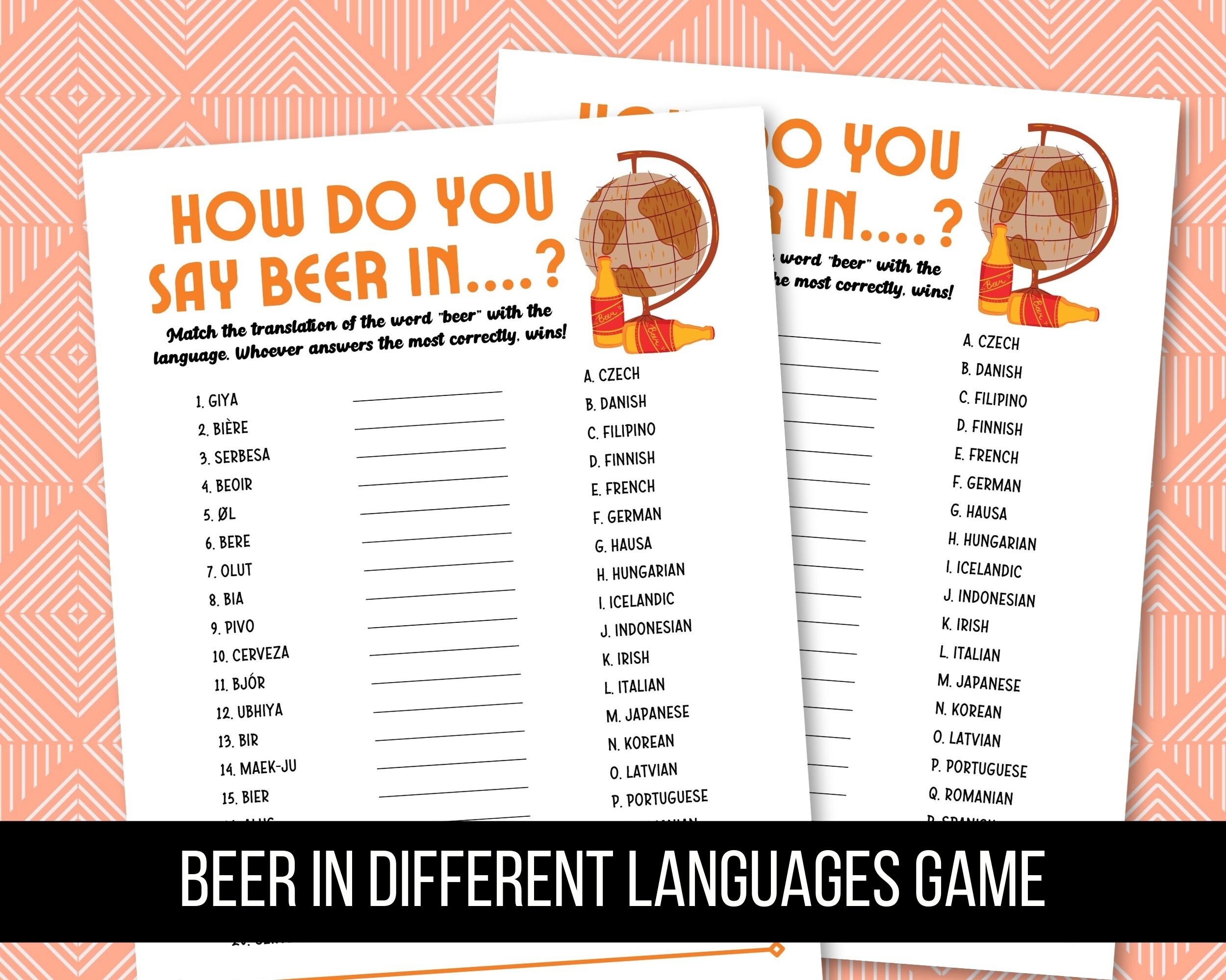 Printable Beer in Different Languages Match-up Game, Beer Games ...