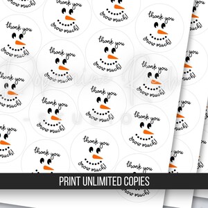 Printable Thank You Snow Much 2” Round Cookie Tags, Christmas Cupcake ...