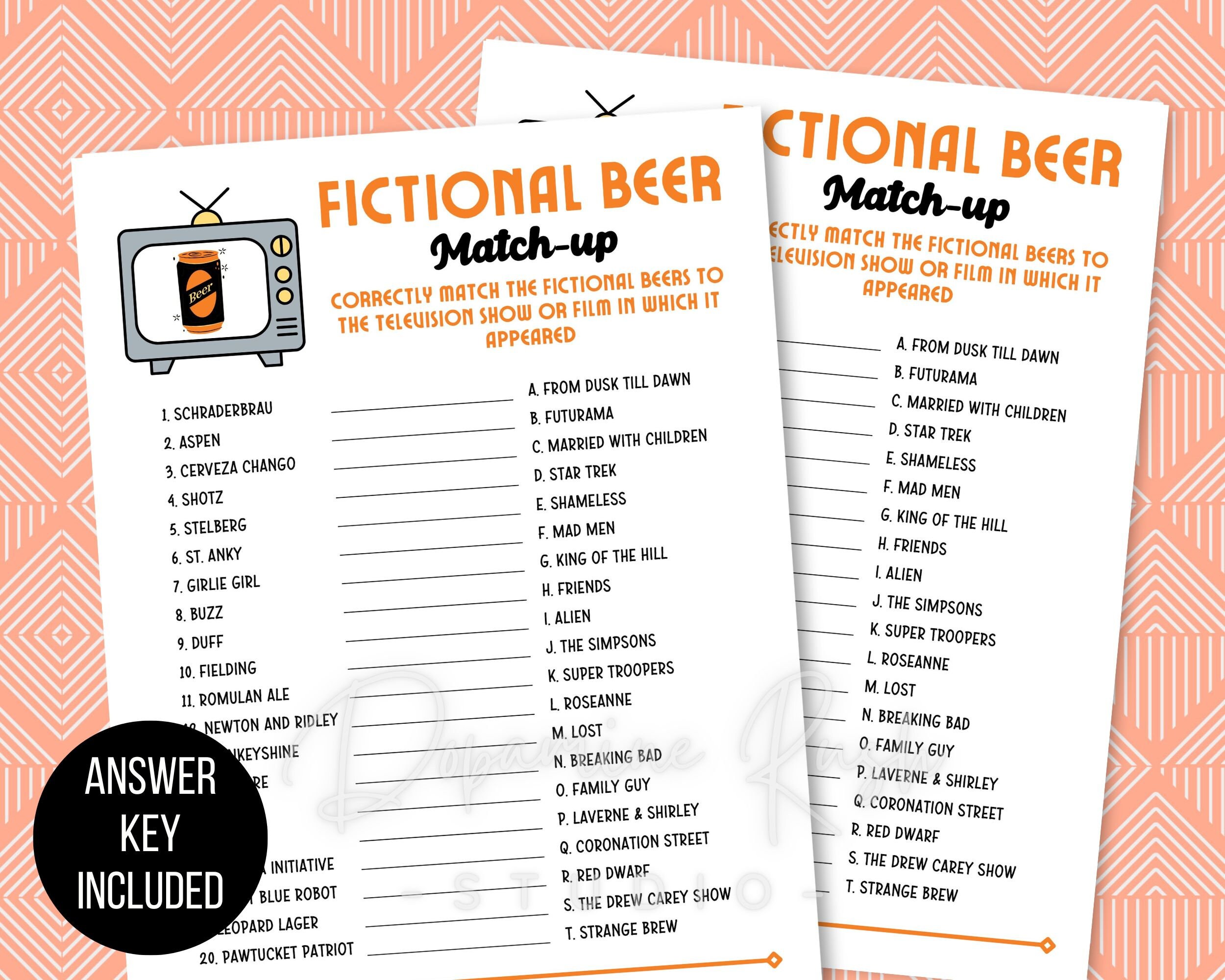 Printable Fictional Beer Match-up Game, Beer Games, Printable Beer ...