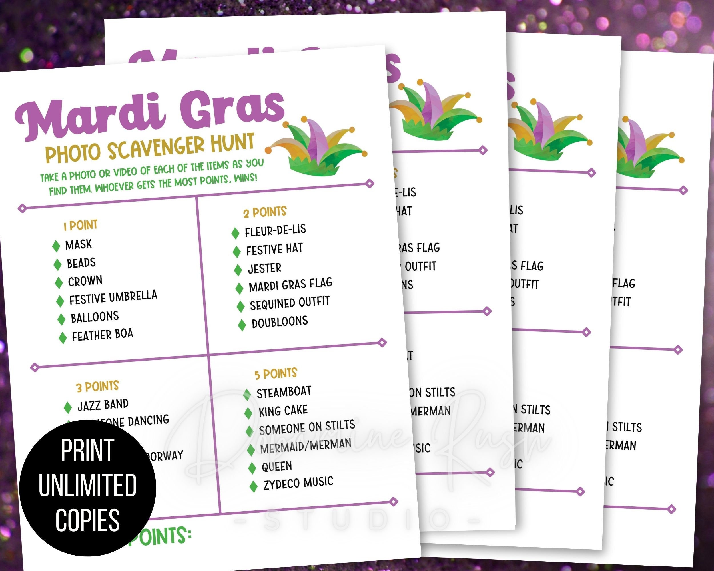 Printable Mardi Gras Photo Scavenger Hunt, Mardi Gras Games, Carnival ...