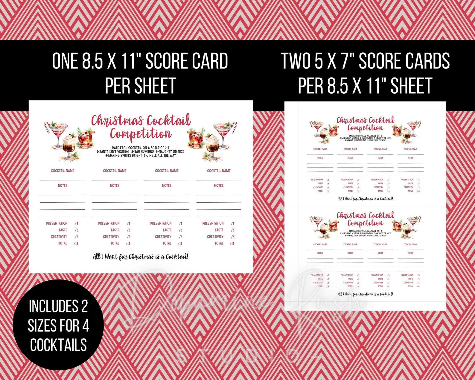 Printable Christmas Cocktail Competition Score Card for 4,5, or 6 ...