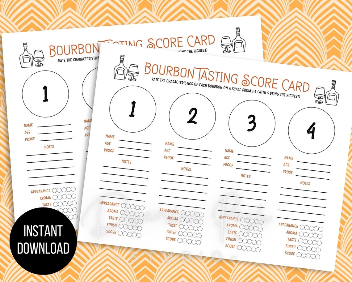 Printable Bourbon Tasting Score Card, Bourbon Score Card for 4 ...