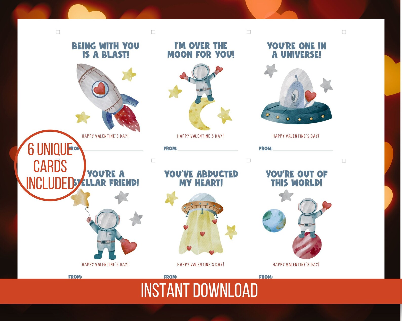 Printable Outer Space Valentine 2.75 X 3.75" Cards, Kids' Valentines ...