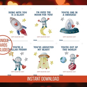 Printable Outer Space Valentine 2.75 X 3.75" Cards, Kids' Valentines ...