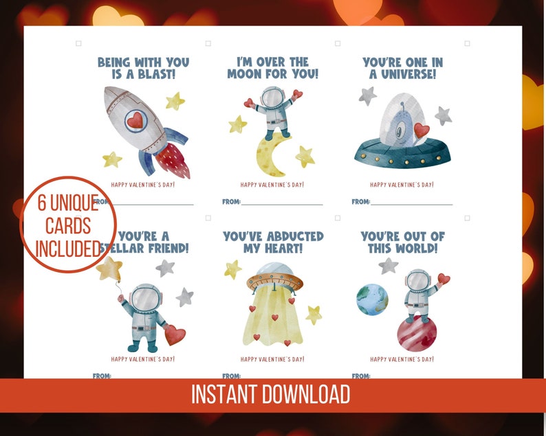 Printable Outer Space Valentine 2.75 X 3.75" Cards, Kids' Valentines ...