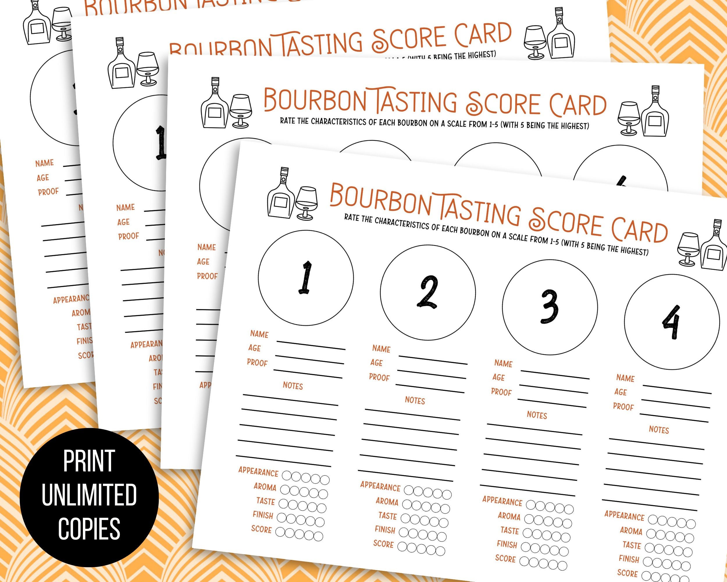 Printable Bourbon Tasting Score Card, Bourbon Score Card for 4 ...