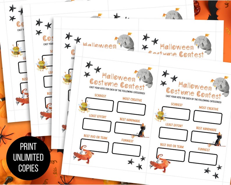Printable Halloween Costume Contest Voting 5 X 7" Ballot, Halloween ...