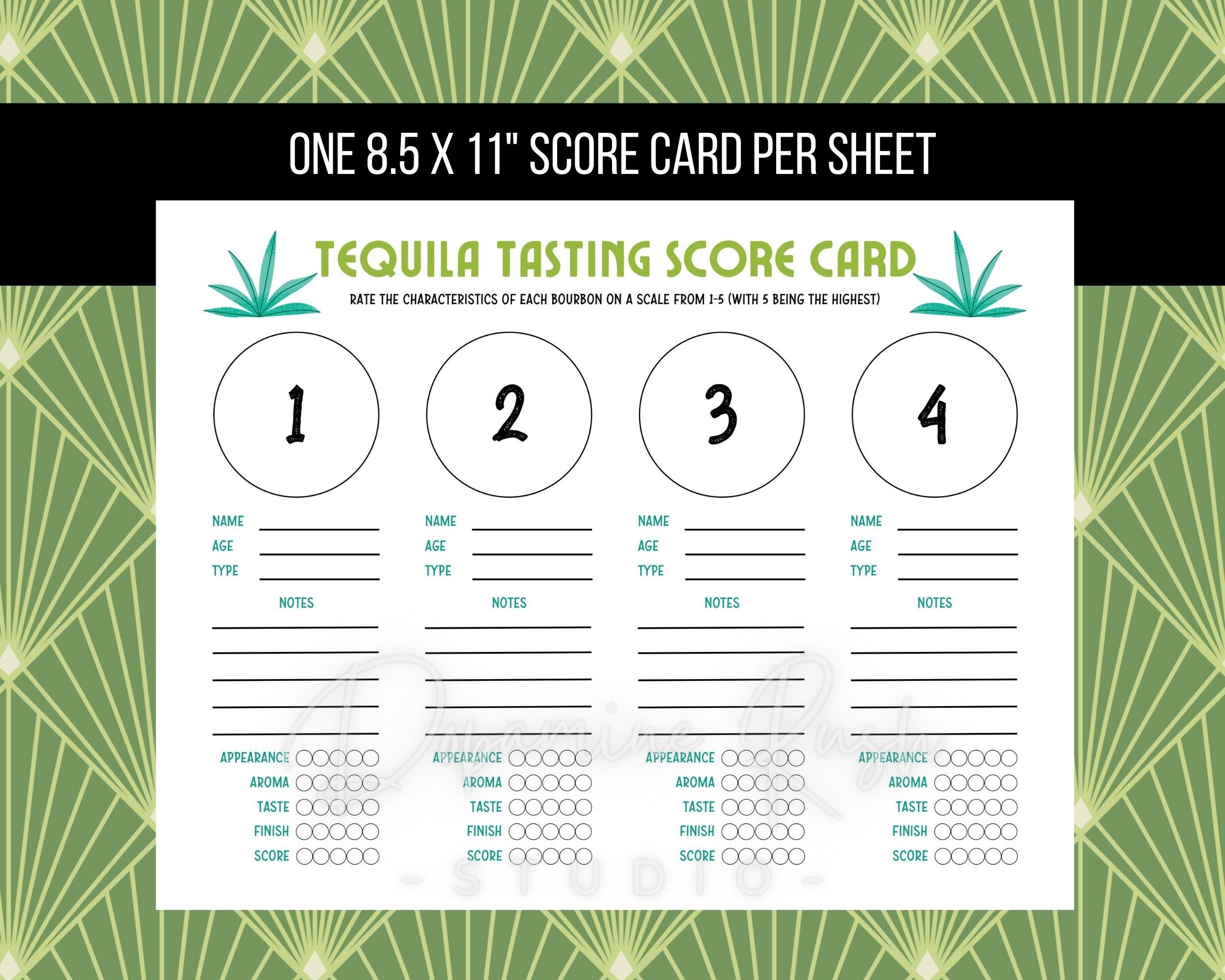 Printable Tequila Tasting Score Card for 4 Tequilas, Tequila Tasting ...