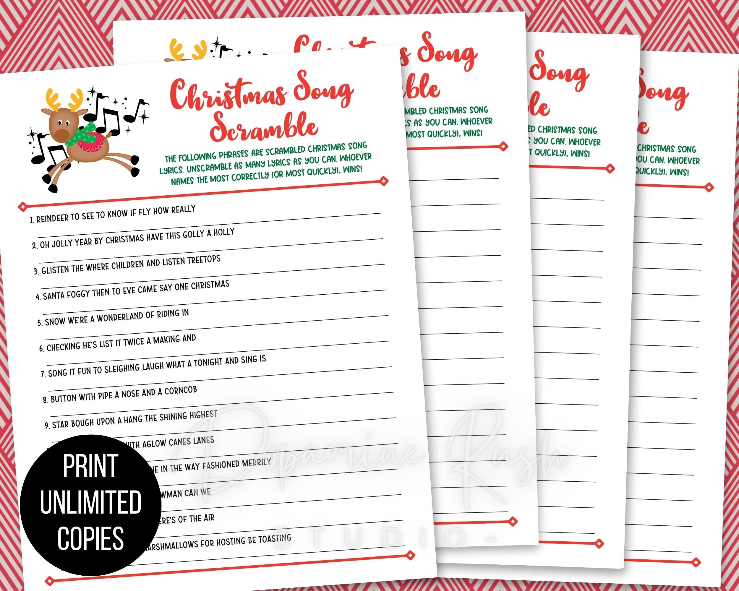 Printable Christmas Song Scramble Game, Unscramble the Christmas ...