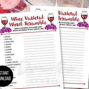 Printable Wine Varietal Word Scramble, Wine Party Games, Printable Wine ...