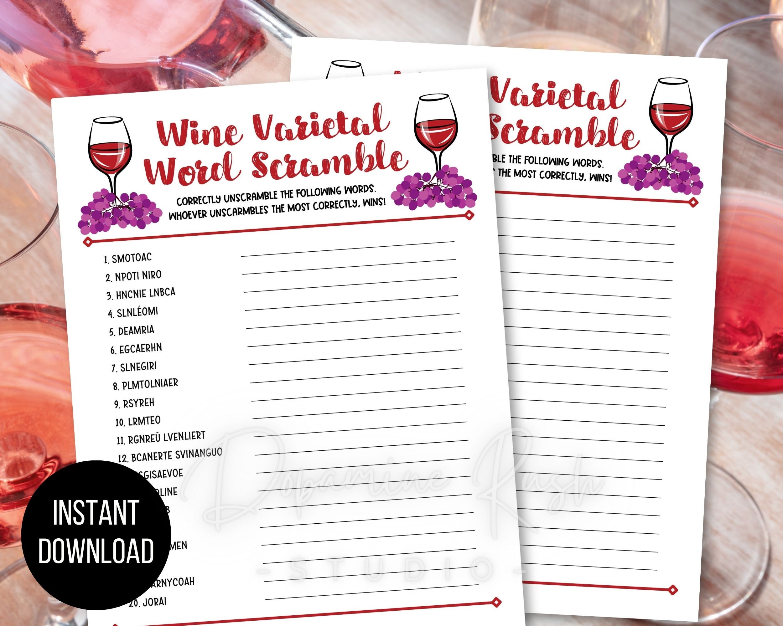 Printable Wine Varietal Word Scramble, Wine Party Games, Printable Wine ...