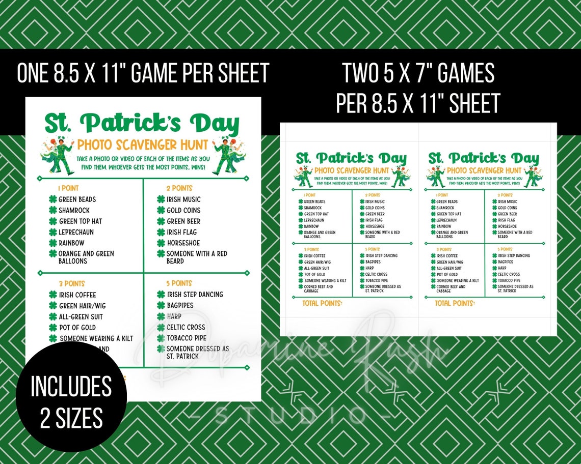 Printable St. Patricks Day Scavenger Hunt, St. Patricks Day Games, Bar ...