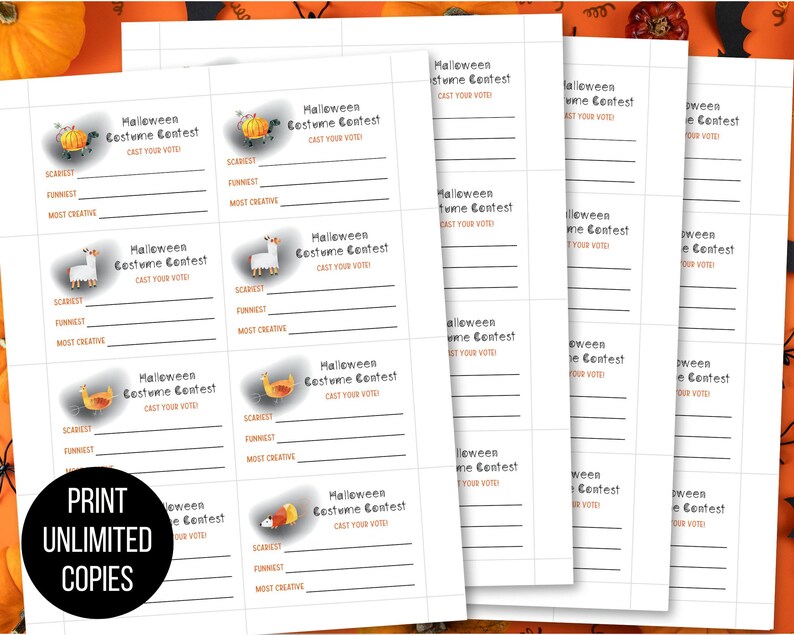 Printable Halloween Costume Contest 3.5 X 2.5” Voting Ballot, Halloween ...