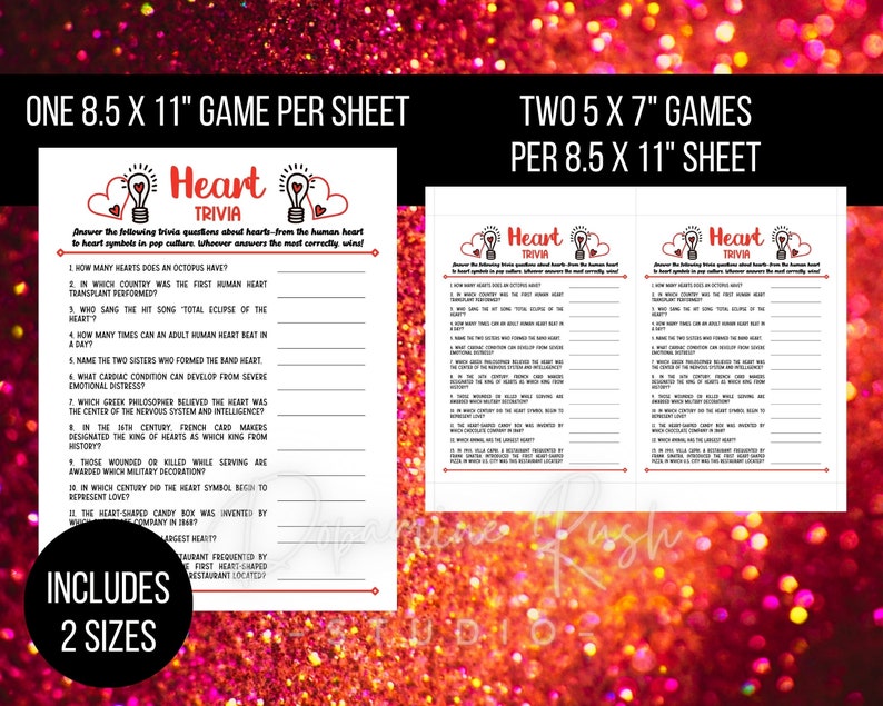 Printable Heart Trivia, Valentine’s Day Games, Valentine Trivia, Heart ...