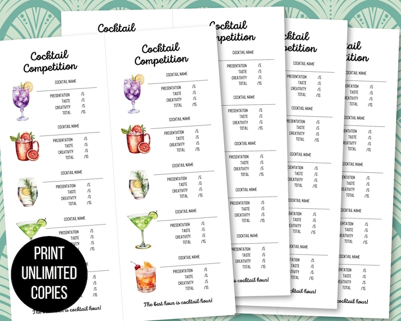 Printable Cocktail Competition 4.25 X 11” Score Card for 5+ Cocktails ...