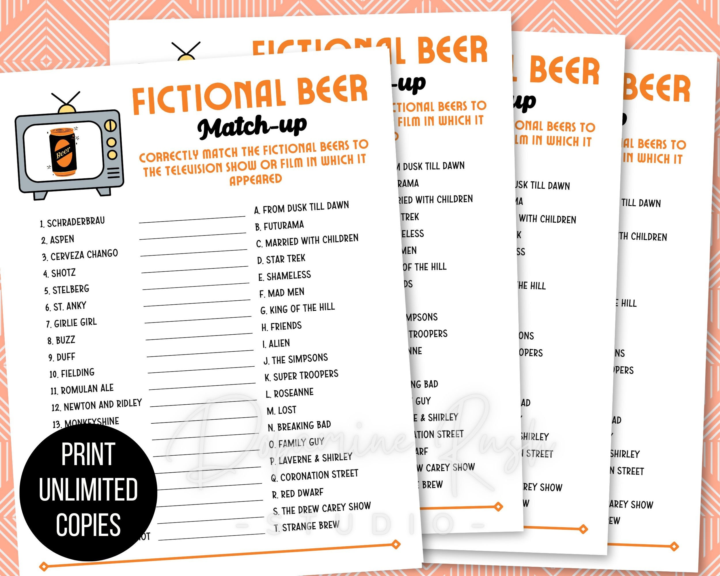 Printable Fictional Beer Match-up Game, Beer Games, Printable Beer ...