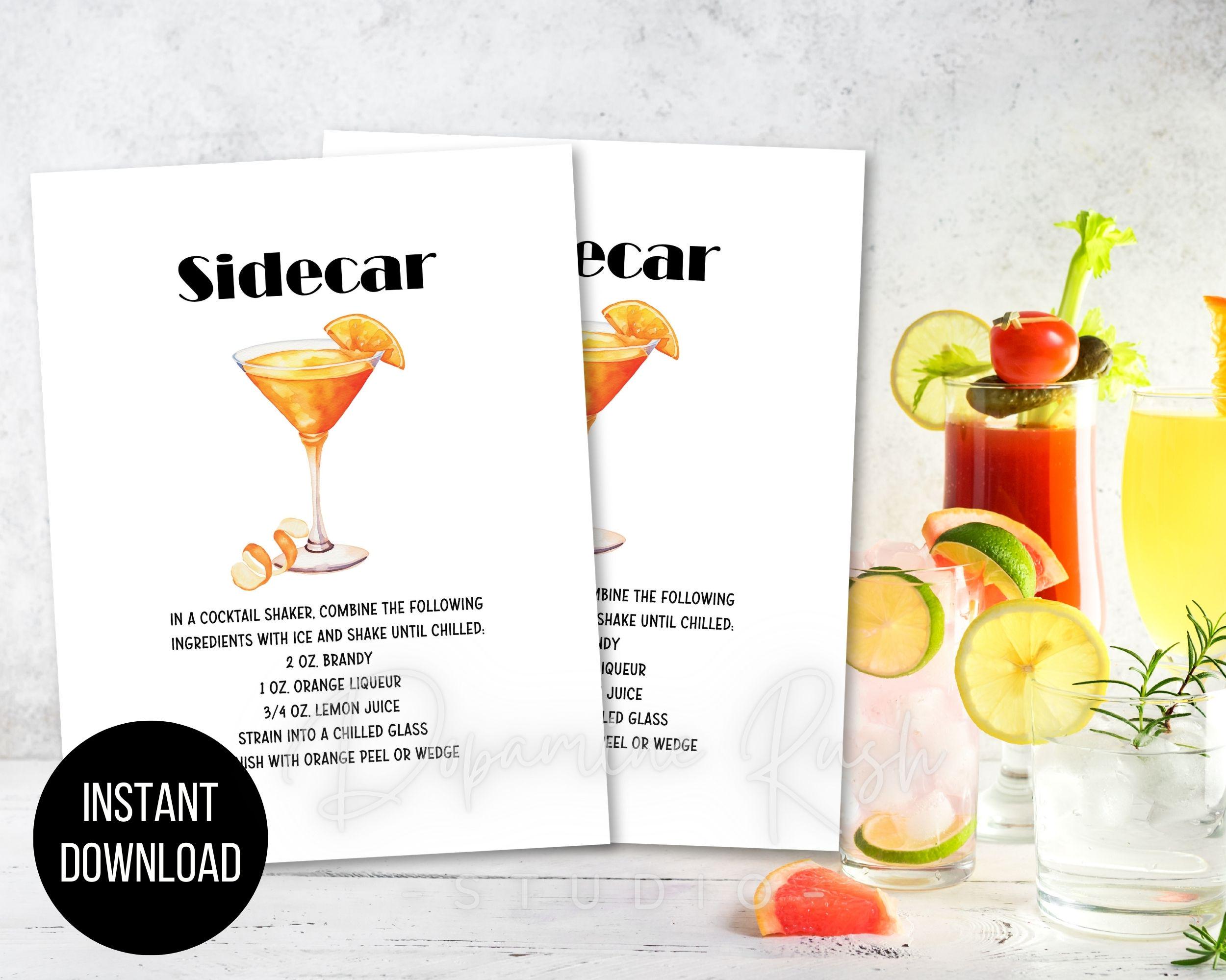 Printable Self-serve Sidecar Cocktail 8x10” Sign, Sidecar Recipe Cards ...