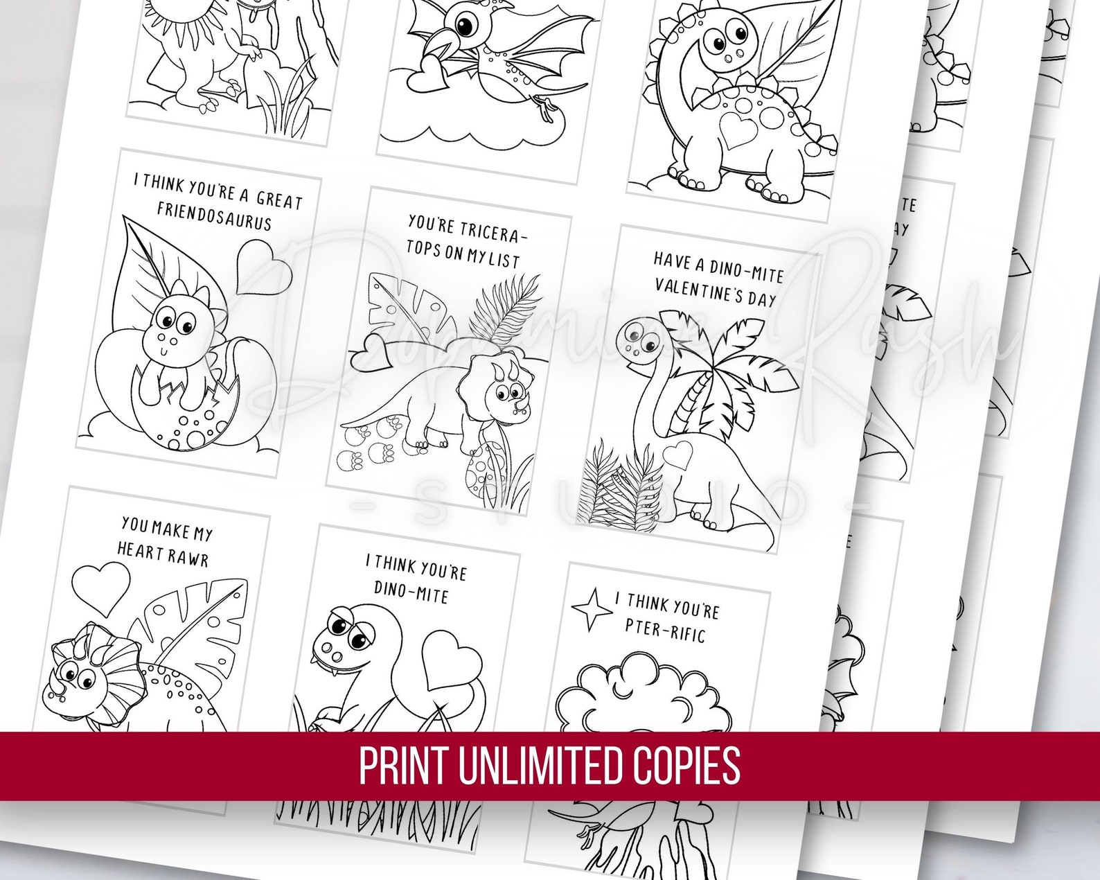 Printable Valentines Day Coloring Cards Dinosaur Coloring | Etsy