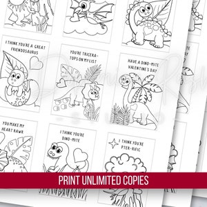 Printable Valentine’s Day Coloring Cards, Dinosaur Coloring Cards ...