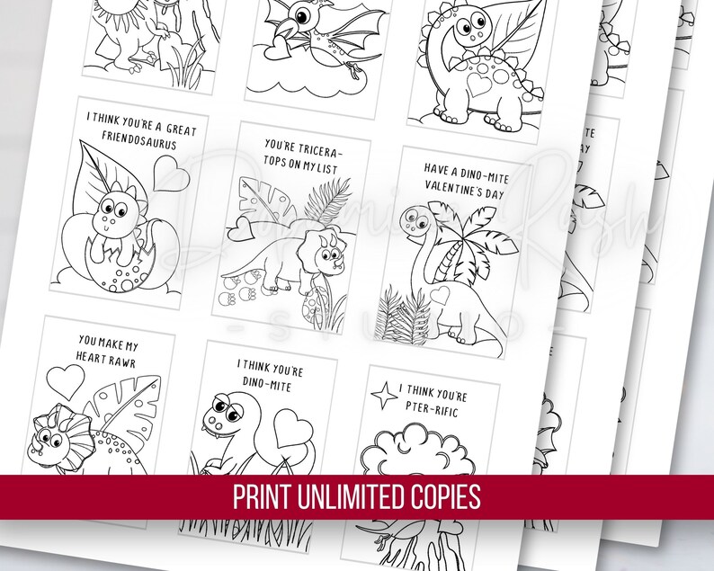 Printable Valentines Day Coloring Cards Dinosaur Coloring | Etsy