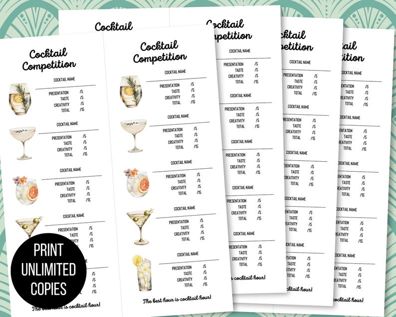 Printable Cocktail Competition 4.25 X 11” Score Card for 5+ Cocktails ...