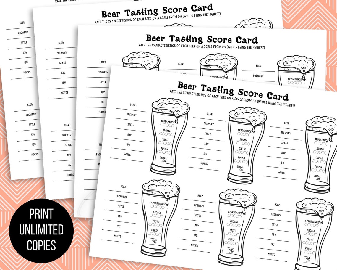 Printable Beer Tasting Score Card, Beer Score Card for 6+ Beers, Beer ...
